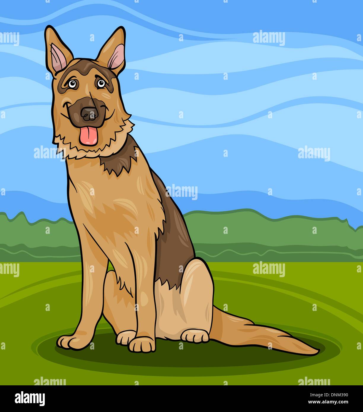 Cartoon Illustration of Funny German Shepherd or Alsatian Purebred Dog ...