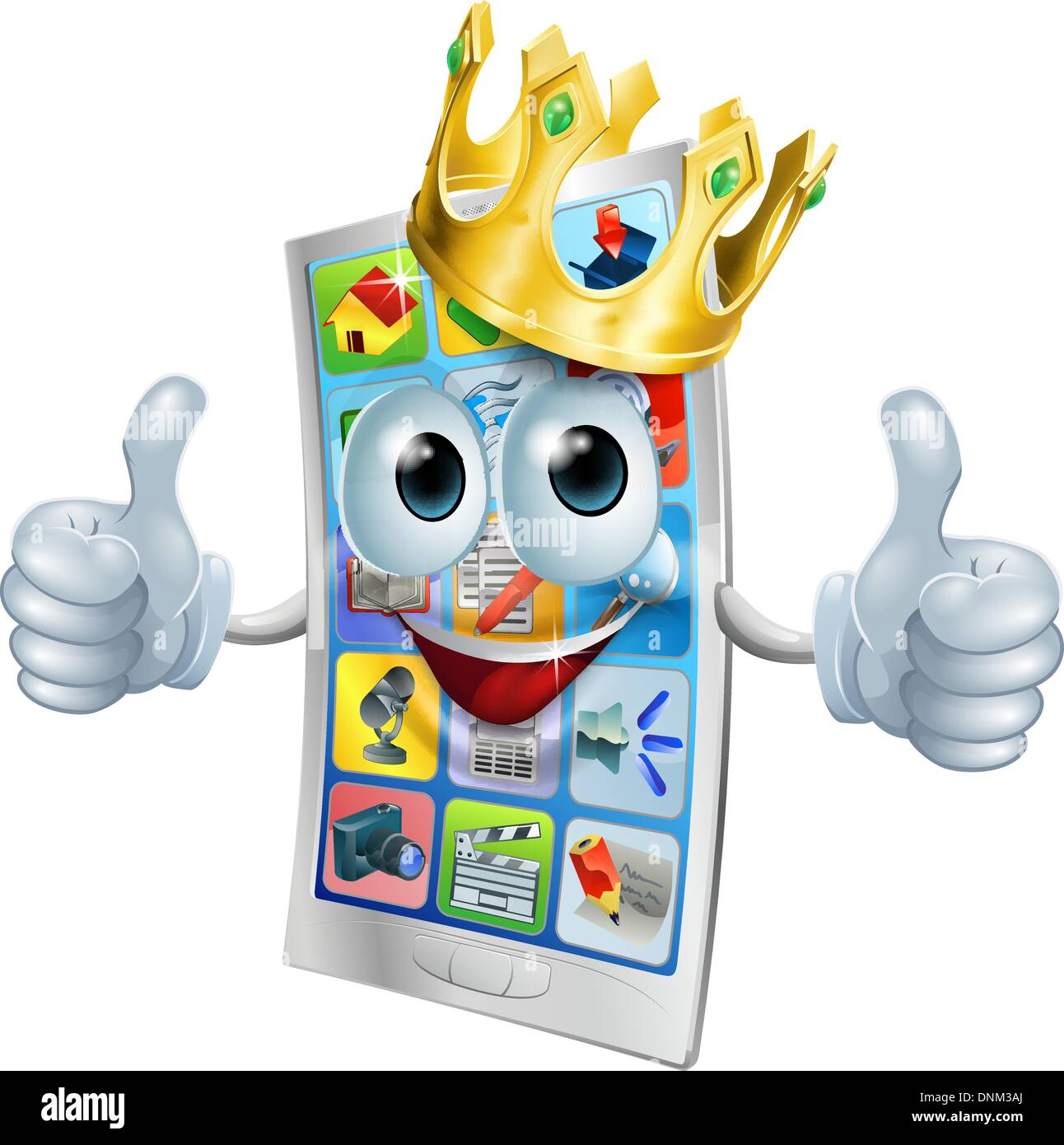 Illustration of a cell phone king character wearing a gold crown and ...