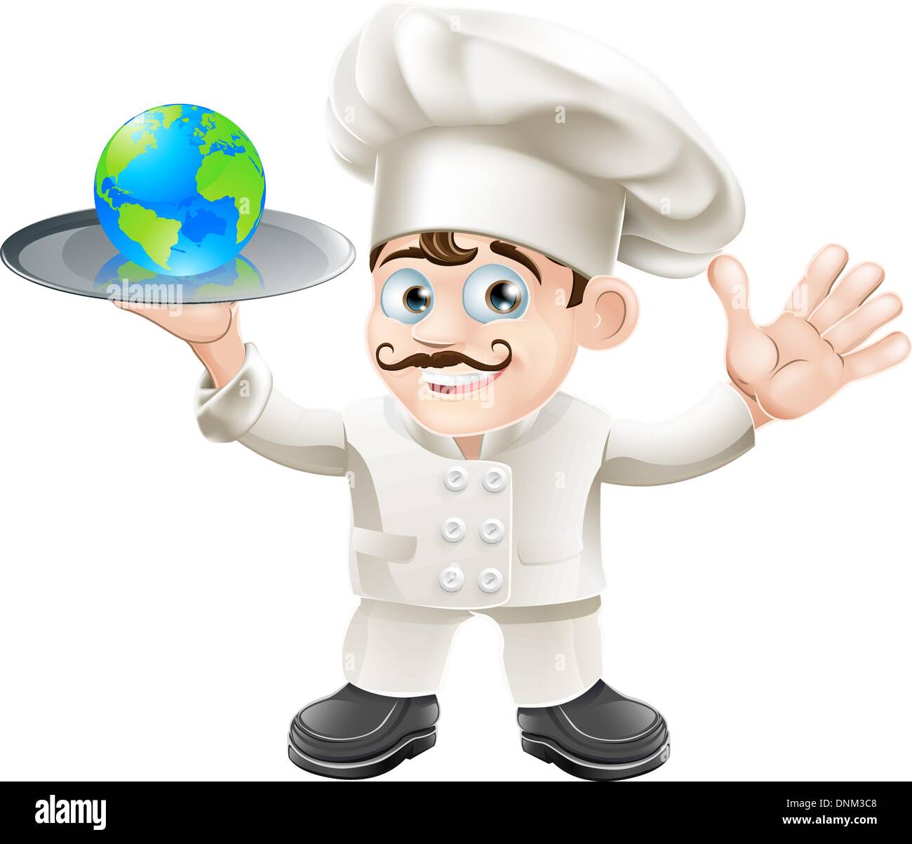 Illustration of a chef with a globe. Could be related to world food or ...