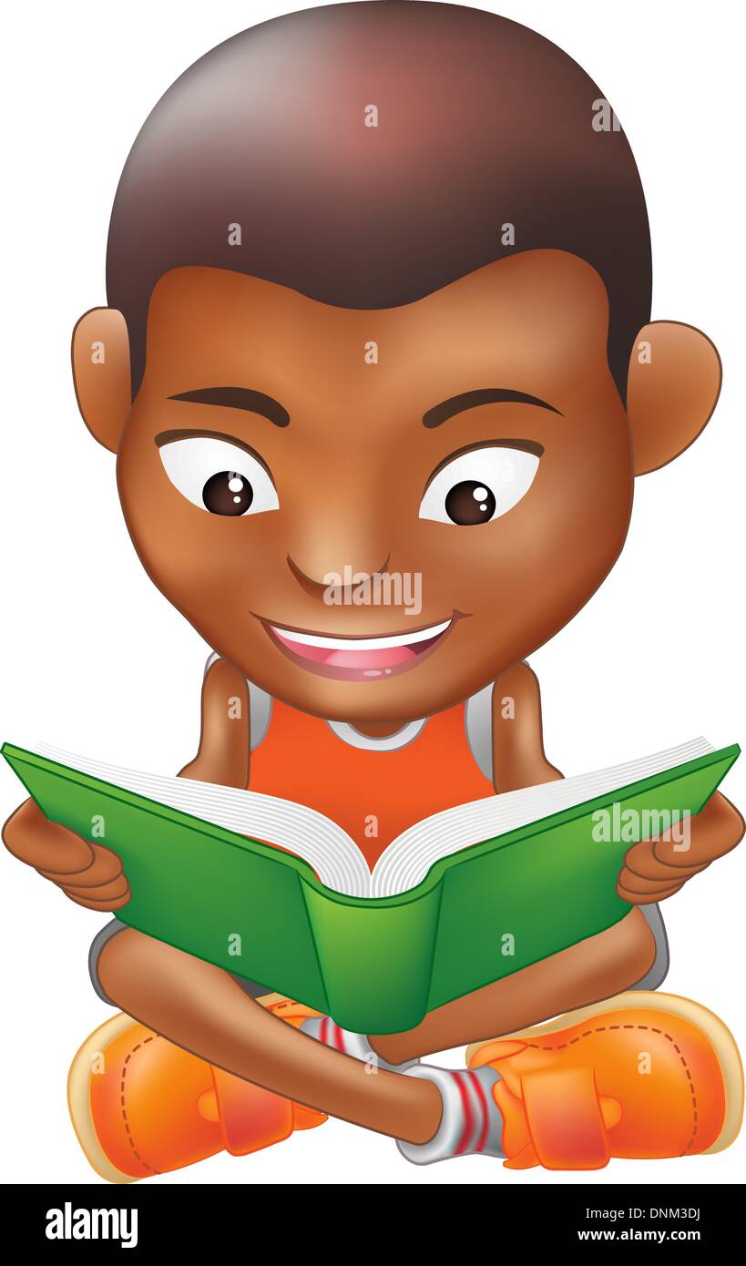 Illustration of a black boy reading a book Stock Vector Image & Art - Alamy