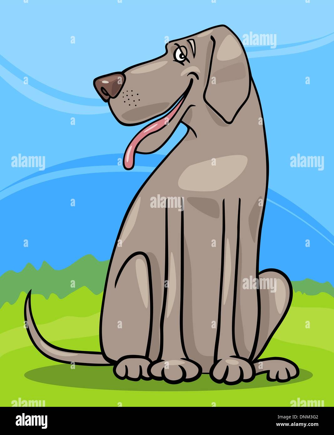 Cartoon Illustration of Funny Gray Great Dane Dog against Rural Scene ...