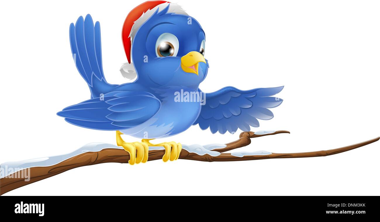 A Christmas bluebird in a Santa hat pointing with its wing Stock Vector ...