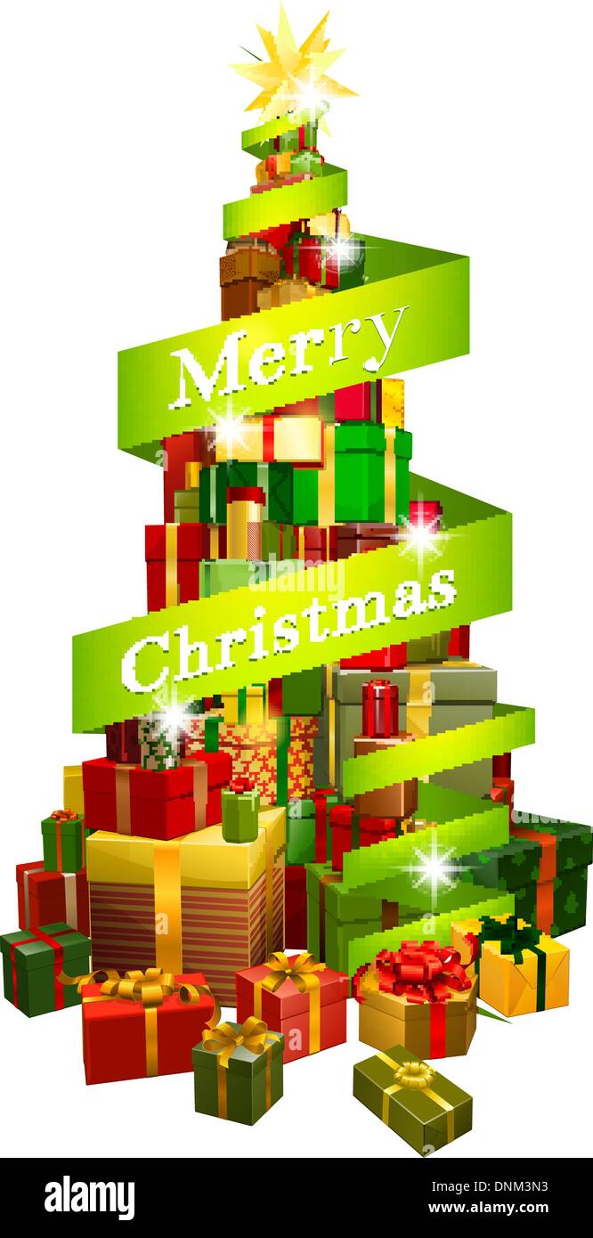 A stack or pile of Christmas presents or gifts in the shape of a ...