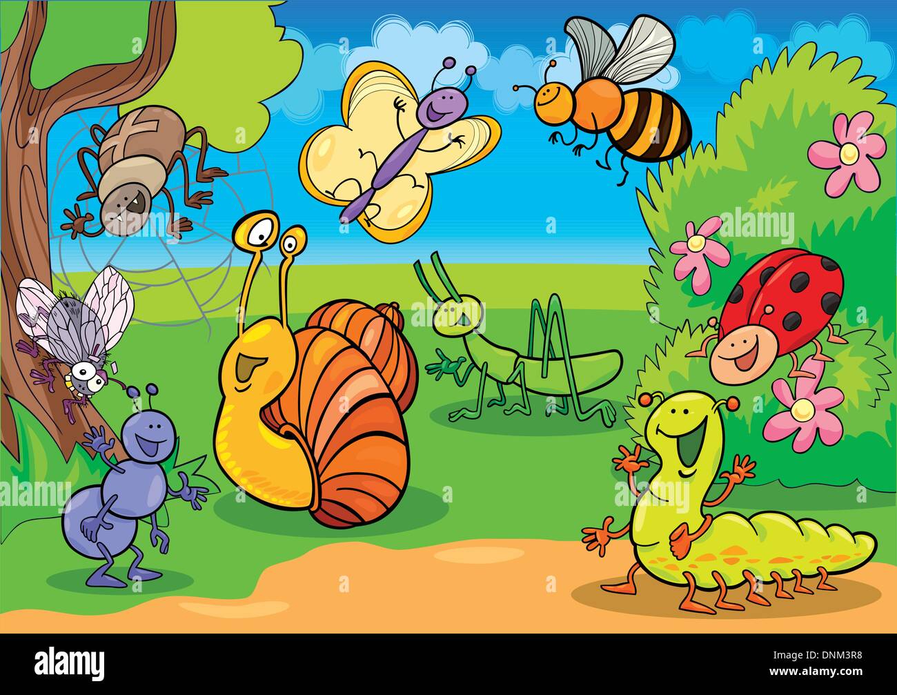 cartoon illustration of funny insects on the meadow Stock Vector Image ...