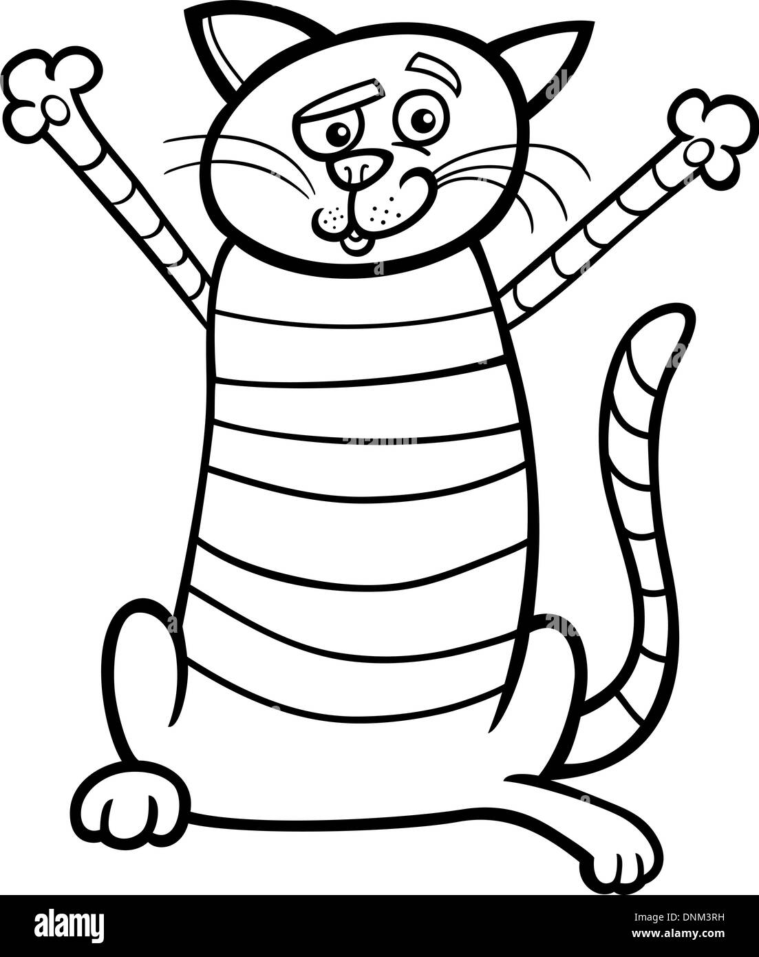 Black and White Cartoon Illustration of Happy Tabby Cat for Coloring ...