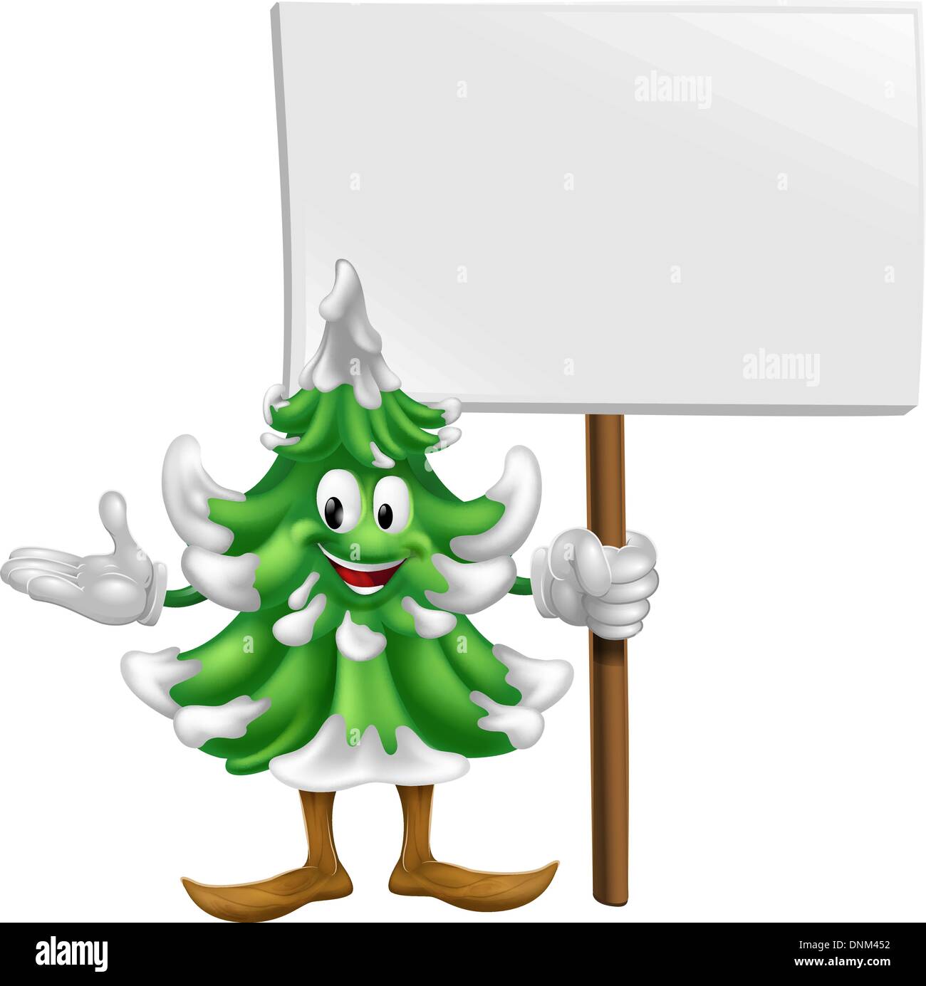 Illustration of a happy cartoon Christmas tree mascot holding a sign ...