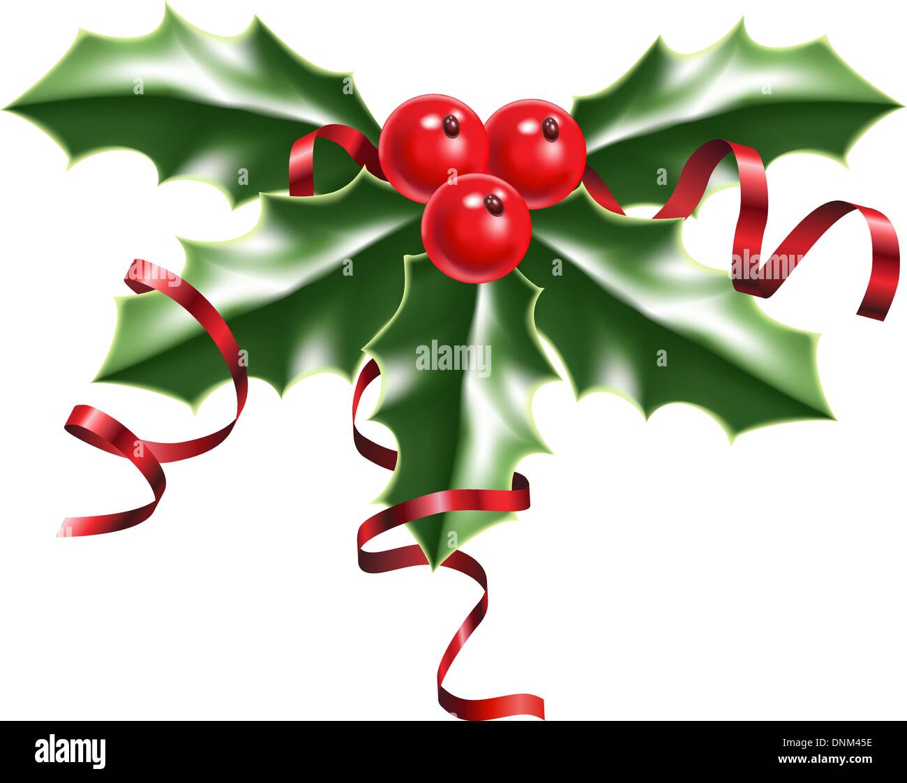 illustration of a sprig of holly with red berries and red ribbons Stock ...