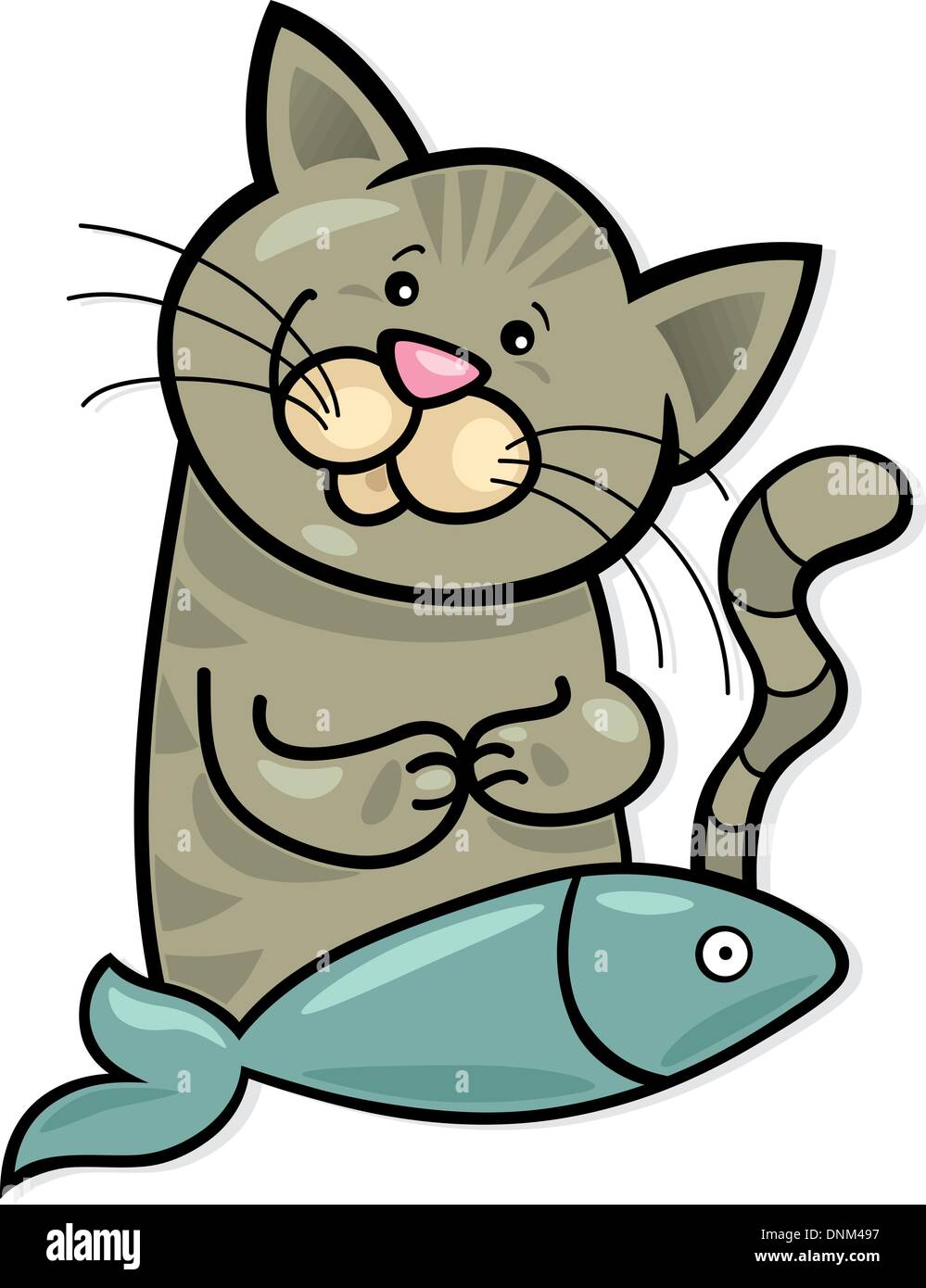 cartoon Illustration of happy cat with fish Stock Vector Image & Art ...