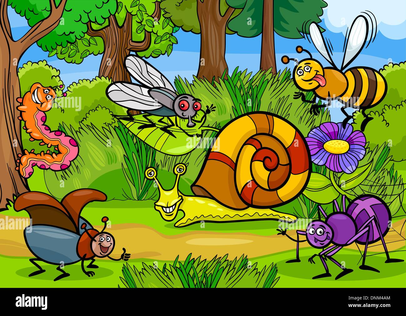 Cartoon Illustration of Funny Insects or Bugs on the Meadow Natural ...