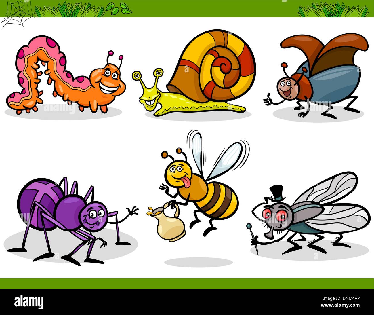 Cartoon Illustration of Happy Insects or Bugs Set like Bee, Beetle ...