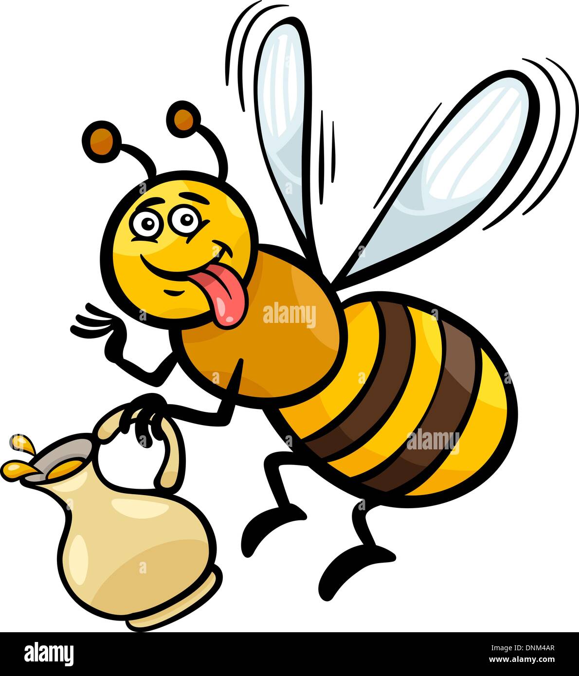 Cartoon Illustration of Funny Bee with Pot of Honey or Nectar Stock ...