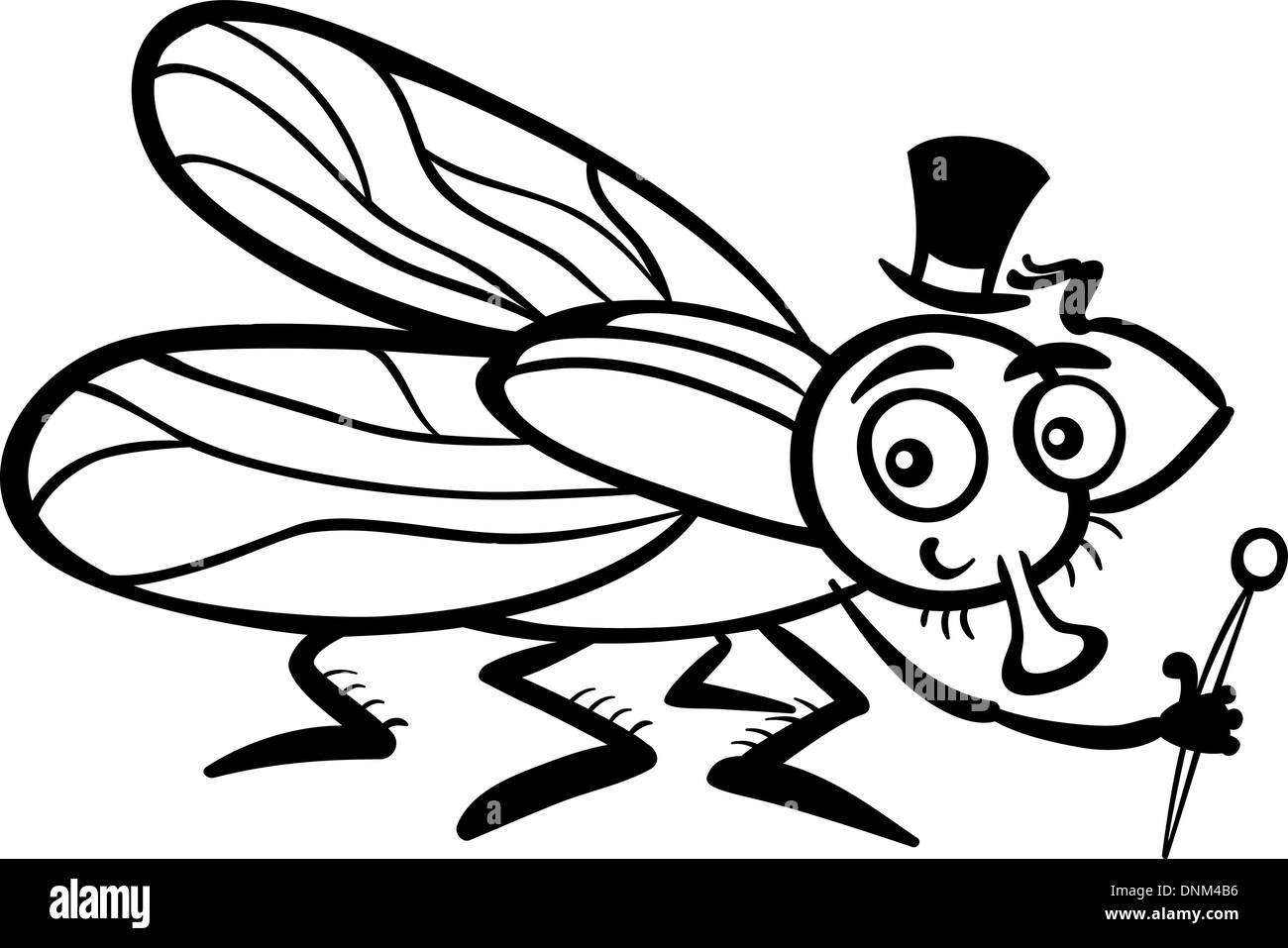 Black and White Cartoon Illustration of Funny Fly or Housefly with Hat ...