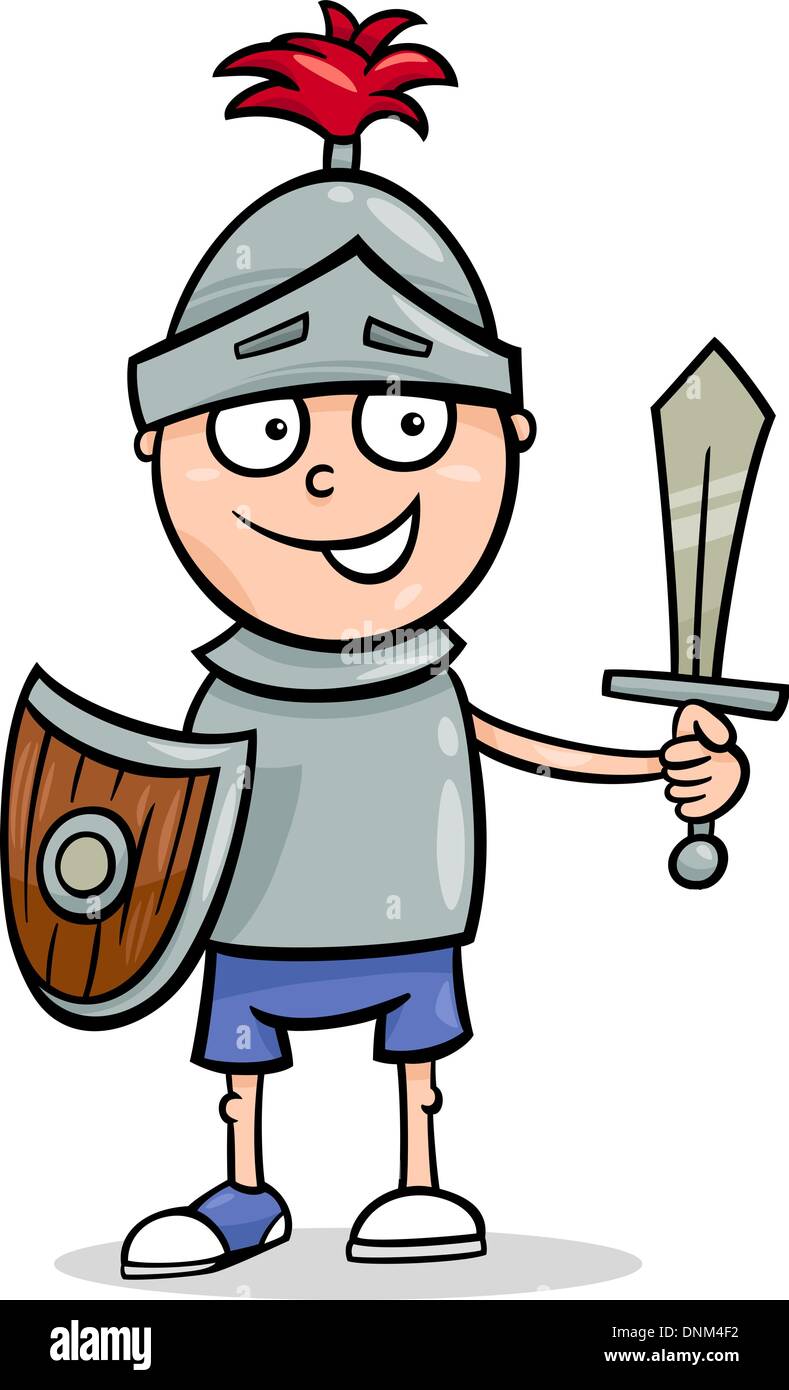 Cartoon Illustration of Cute Little Boy in Knight Costume for Fancy ...