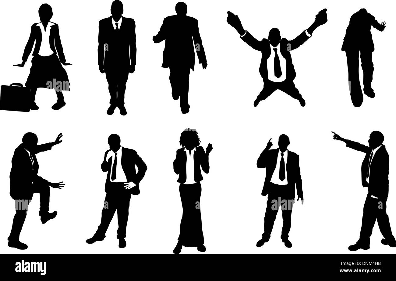 A series of business people mostly in more unusual poses, climbing ...