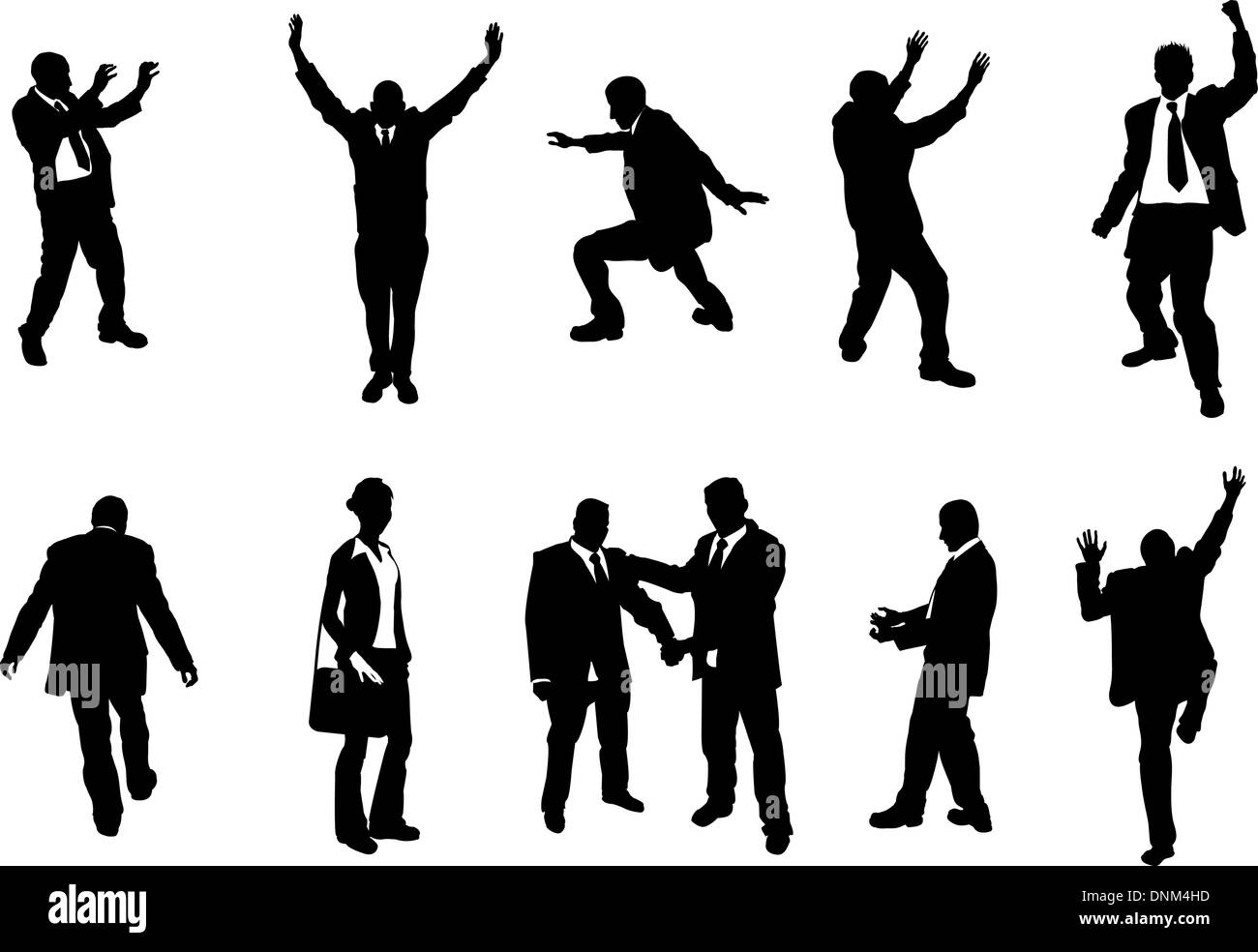 A series of business people mostly in more unusual poses, climbing ...