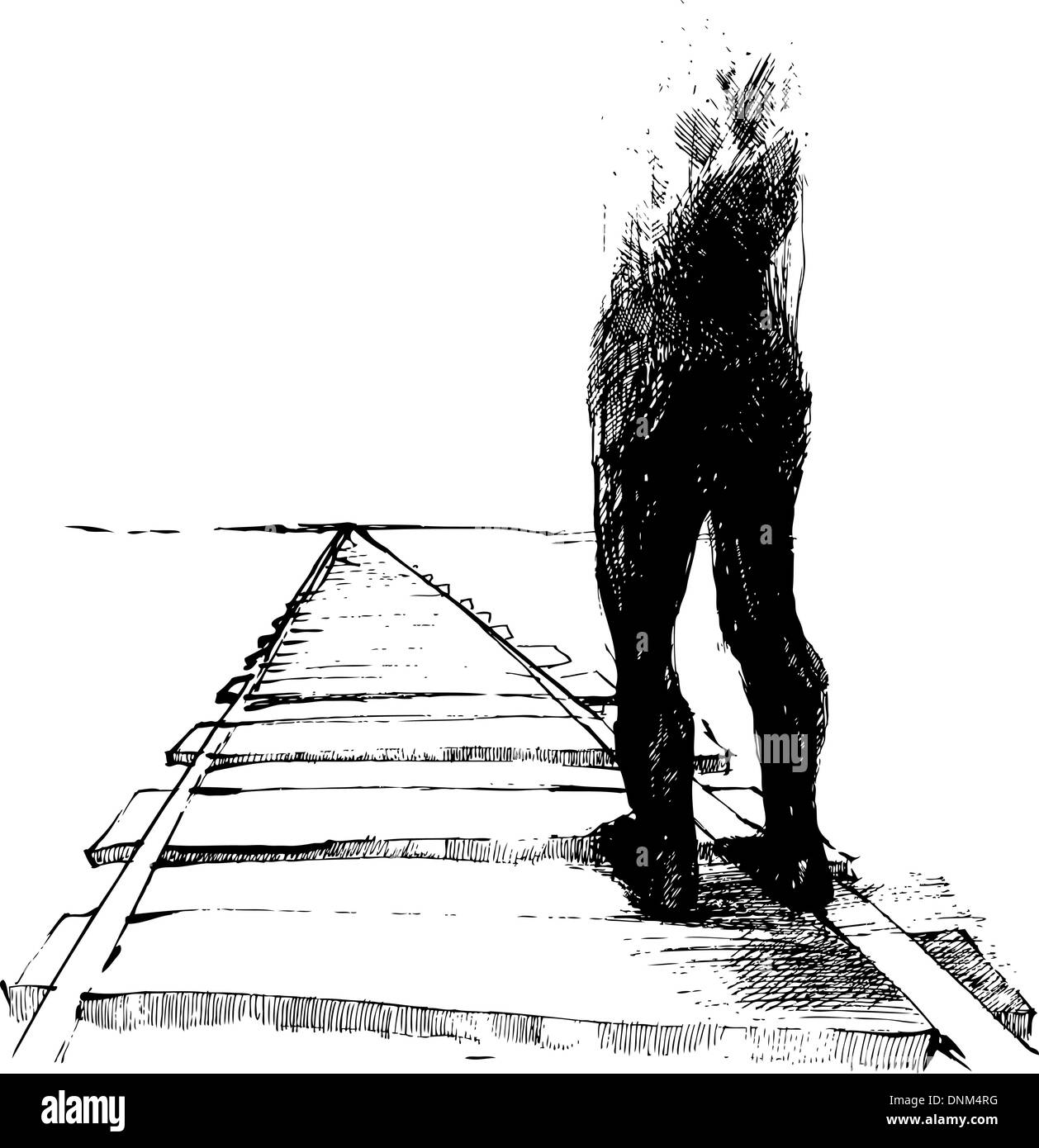 drawing illustration of man silhouette on the tracks Stock Vector Image ...