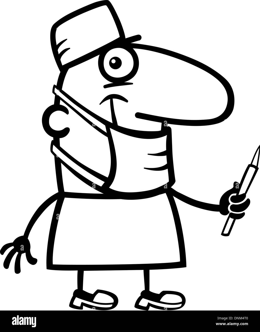 Black and White Cartoon Illustration of Funny Surgeon Doctor with ...