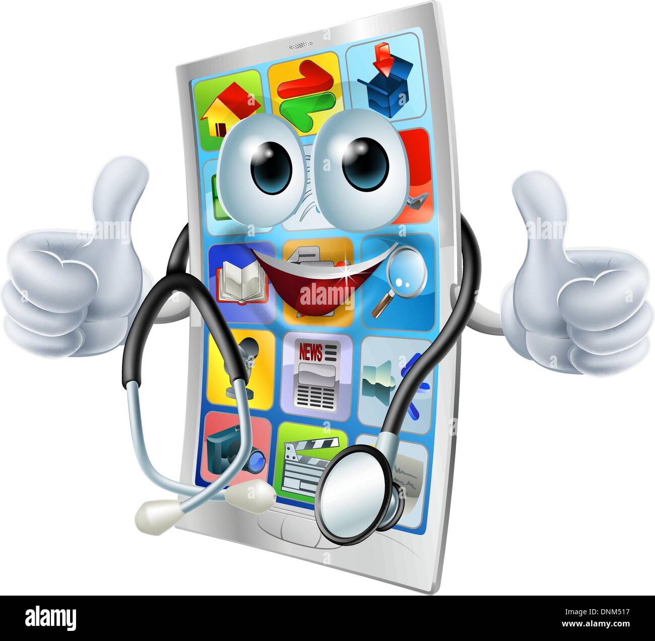 Cartoon illustration of a phone doctor man holding a stethoscope Stock ...