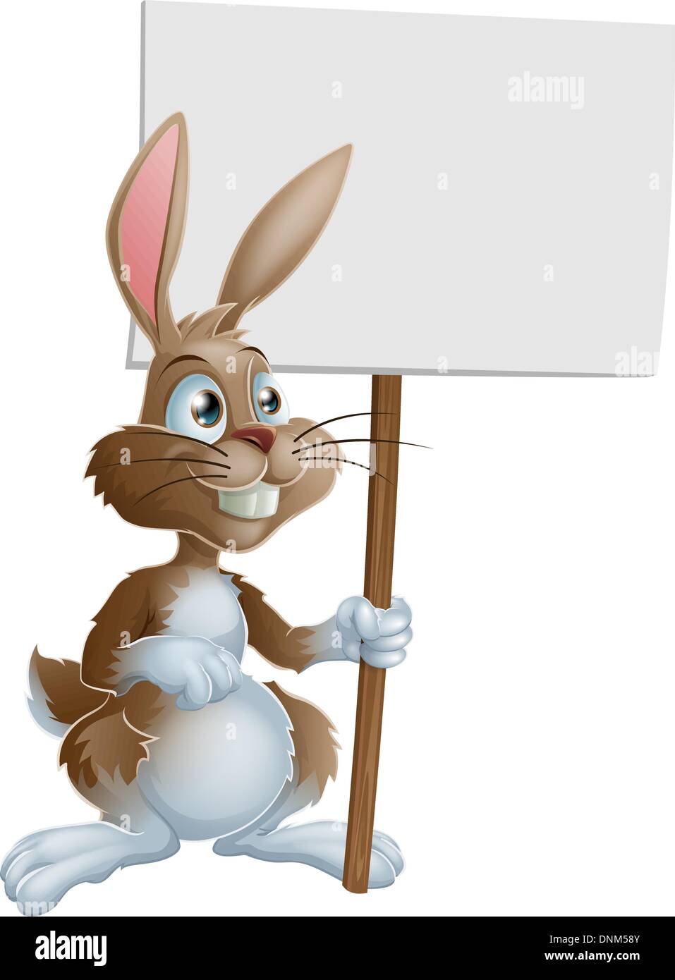 Cute bunny rabbit cartoon character holding up a sign post illustration ...
