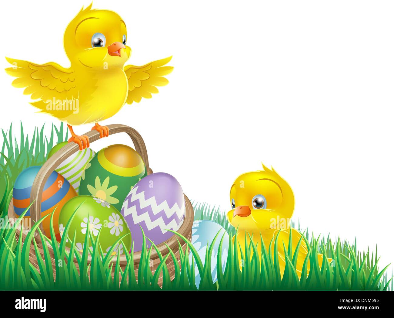 An Easter chicks and Easter egg basket isolated corner design element ...