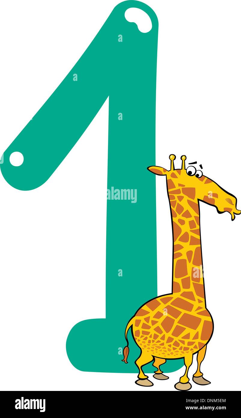 cartoon illustration with number one and giraffe Stock Vector Image ...