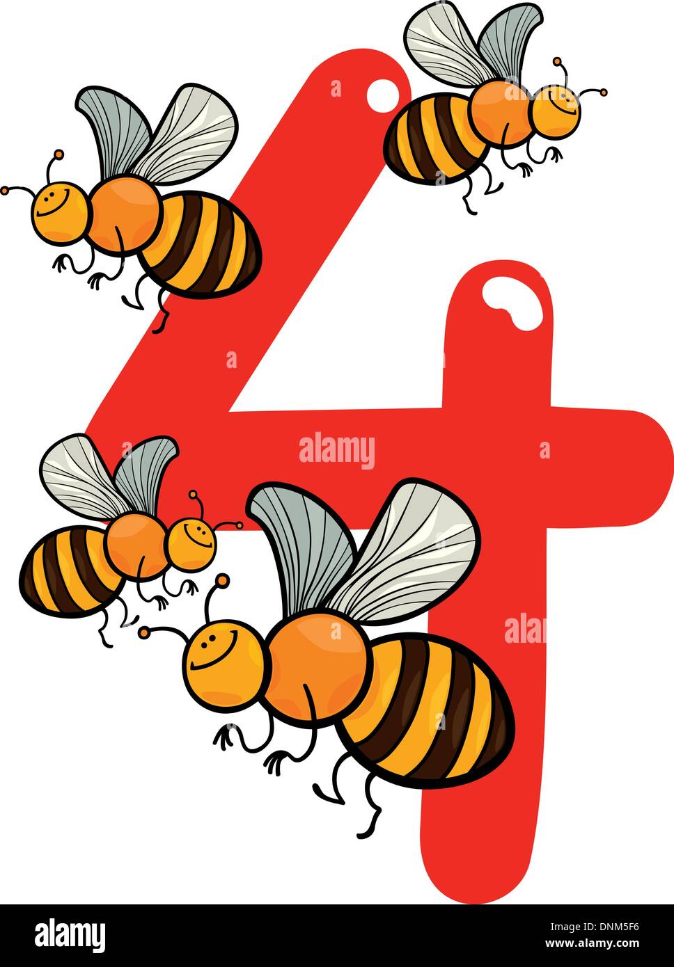 cartoon illustration with number four and bees Stock Vector Image & Art ...