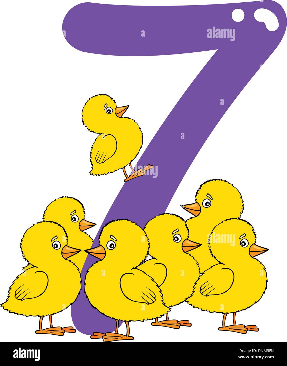 cartoon illustration with number seven and chicks Stock Vector Image ...