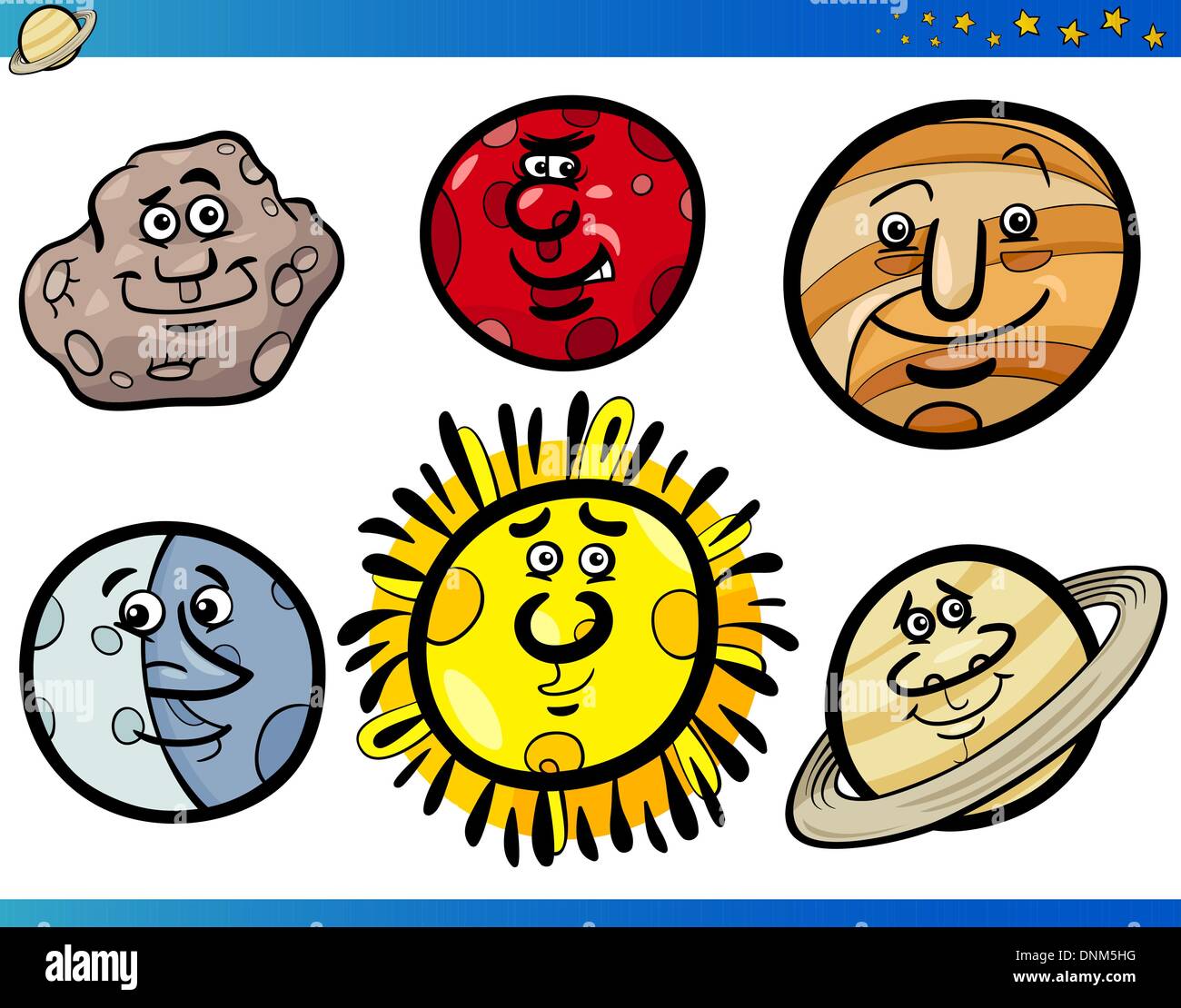 Cartoon Illustration of Funny Orbs and Planets from Solar System Space ...