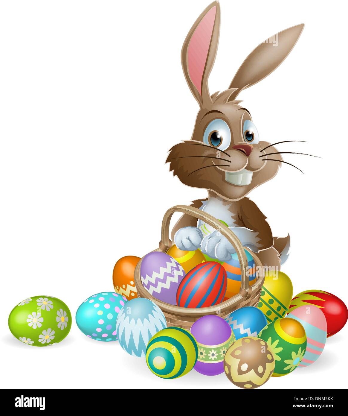 Easter bunny rabbit with Easter basket full of decorated Easter eggs ...