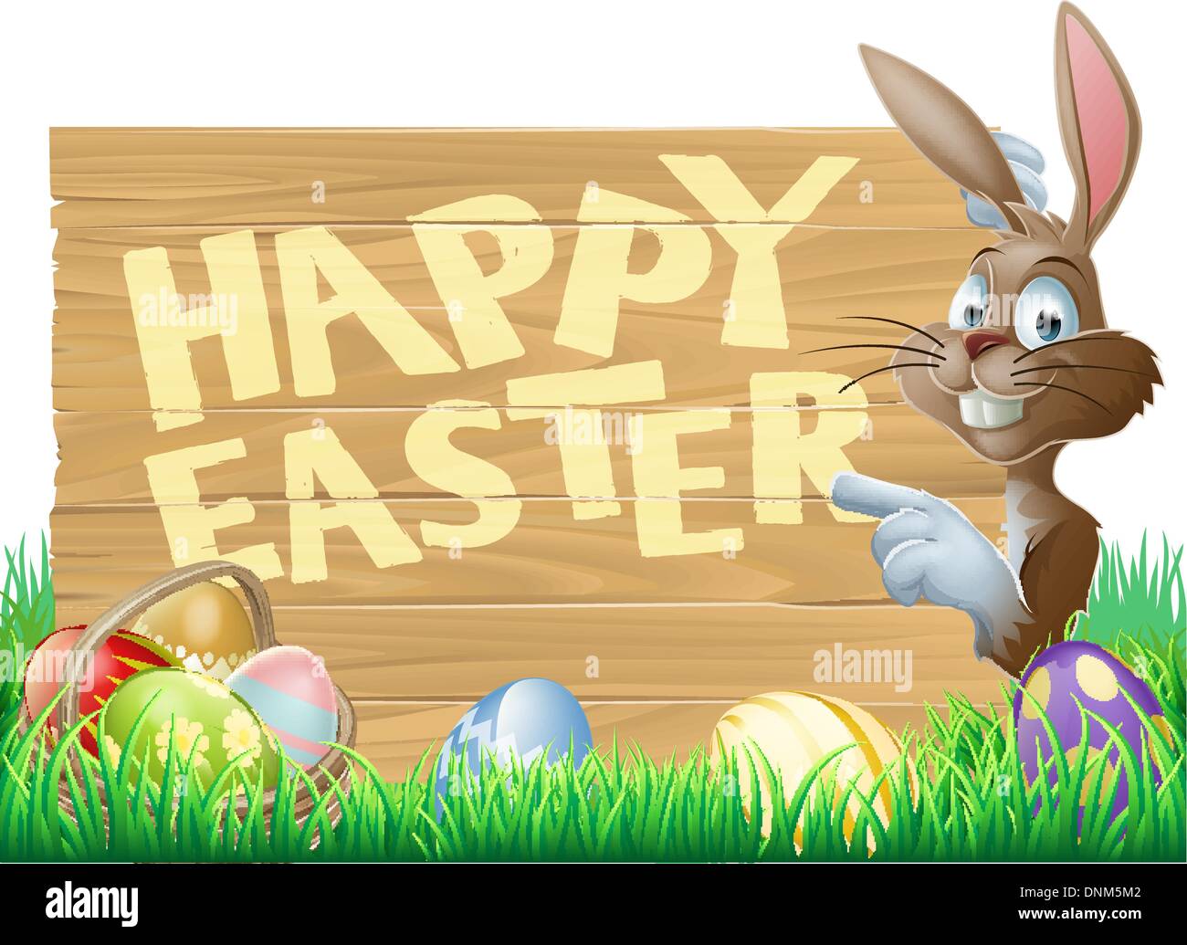 Isolated illustration of a cute happy Easter Bunny pointing at a ...