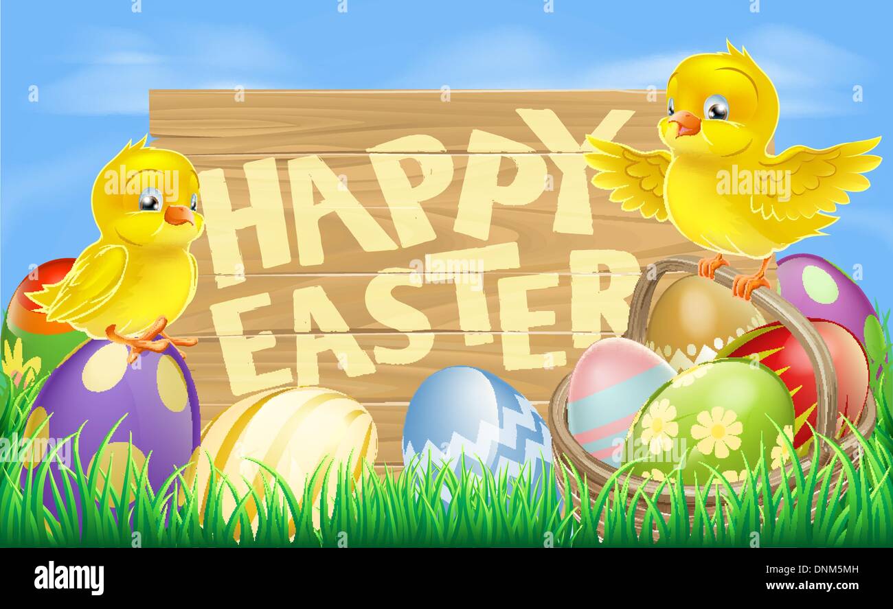 Drawing of an Easter sign reading Happy Easter surrounded by Easter ...