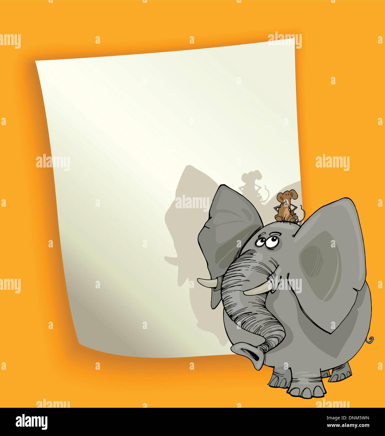 cartoon design illustration with blank page and mouse on the elephant ...