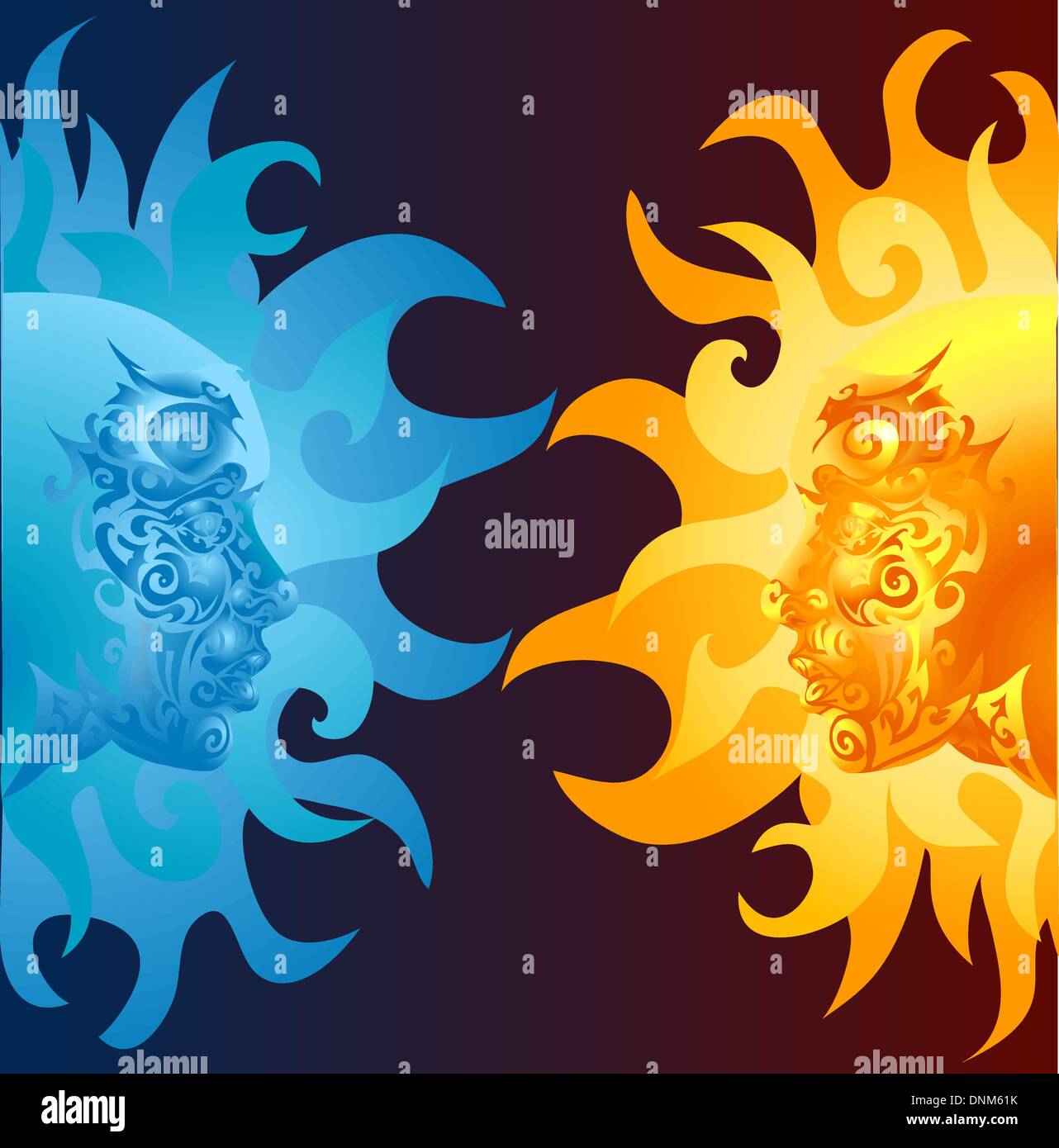 two opposing faces one blue and one yellow/ orange Stock Vector Image ...