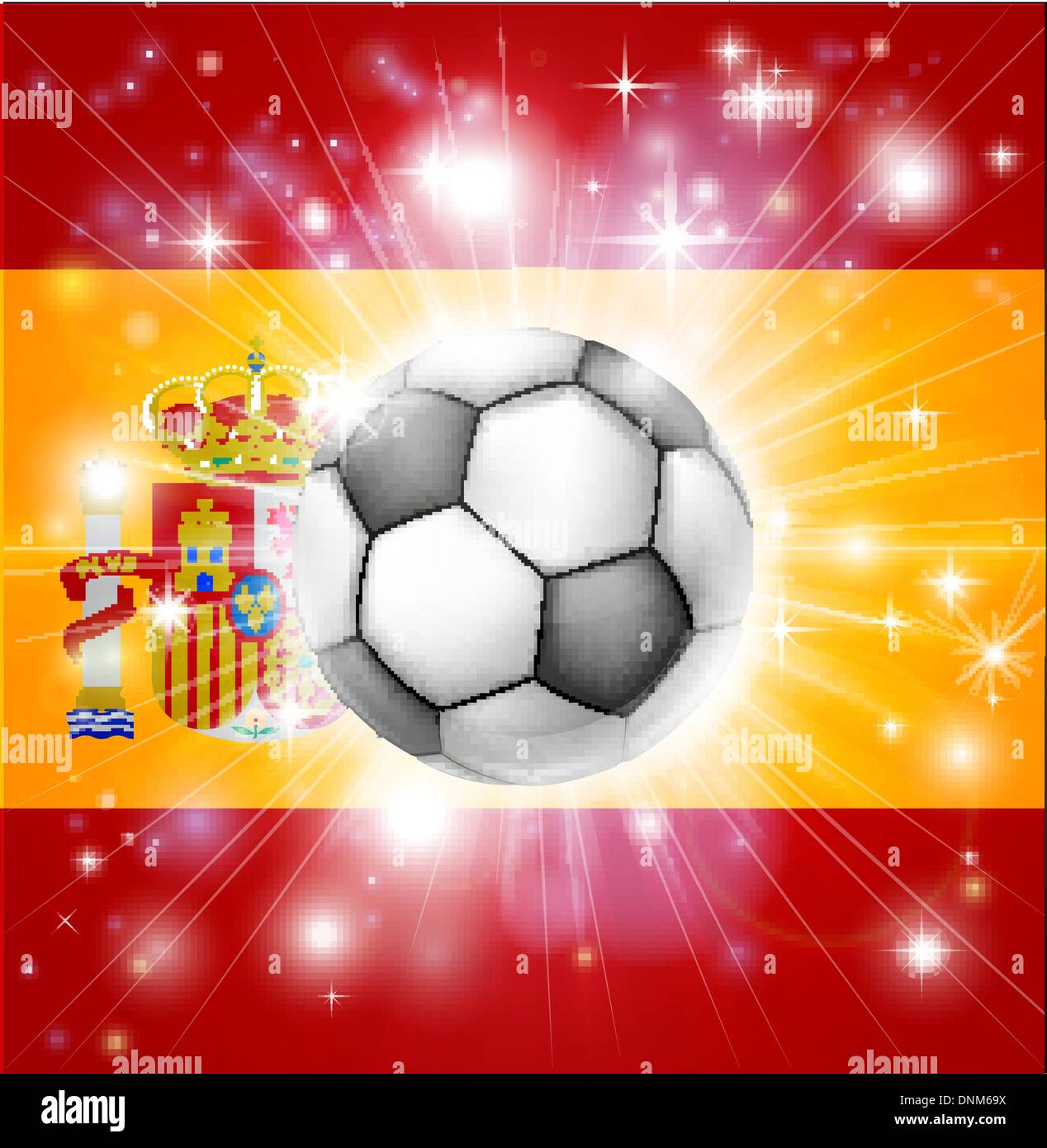 Flag of Spain soccer background with pyrotechnic or light burst and ...