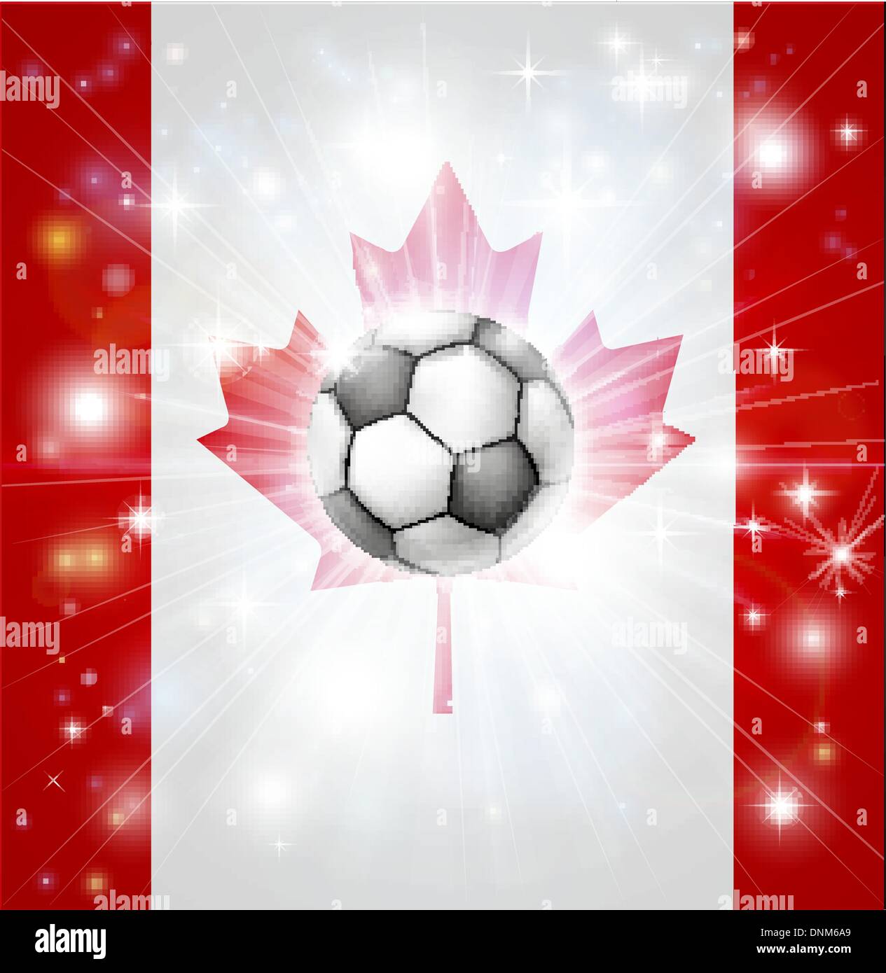 Flag of Canada soccer background with pyrotechnic or light burst and ...