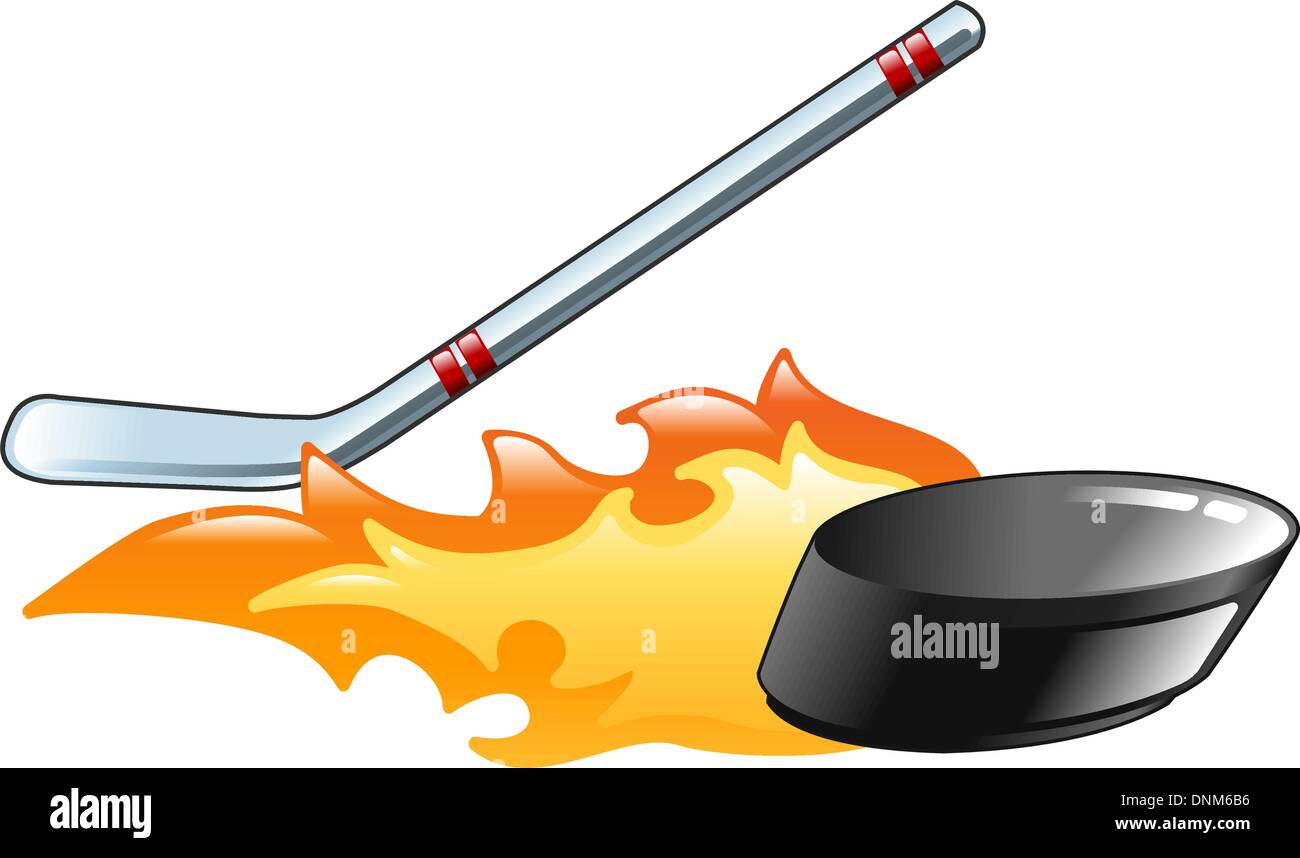 Illustration of a flaming hockey stick and puck Stock Vector Image ...