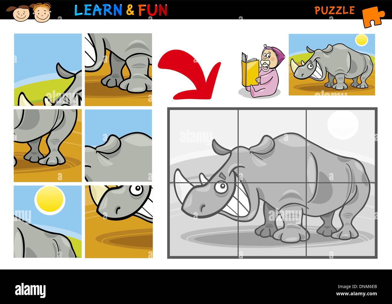 Cartoon Illustration of Education Puzzle Game for Preschool Children ...