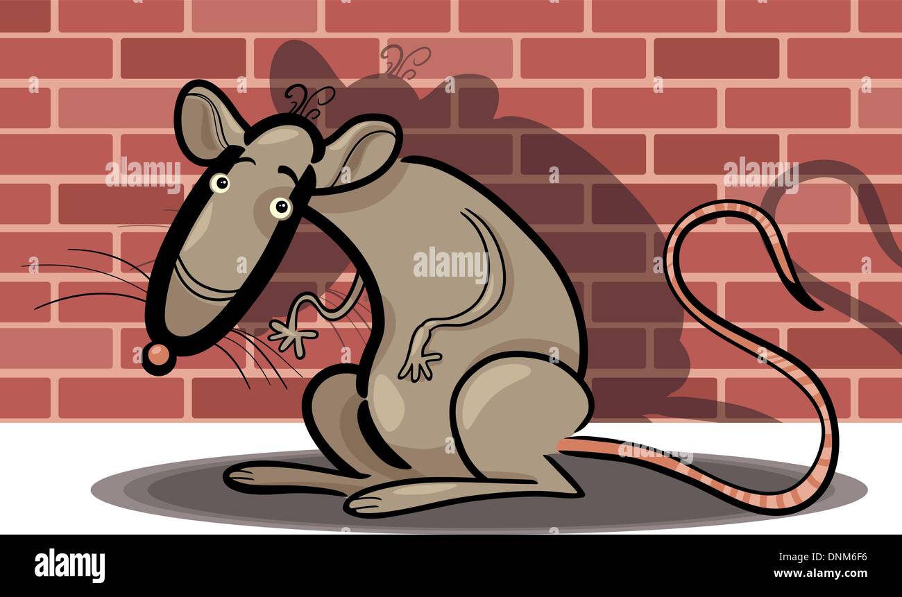 Cartoon Humorous Illustration of Rat Against Brick Wall Stock Vector ...