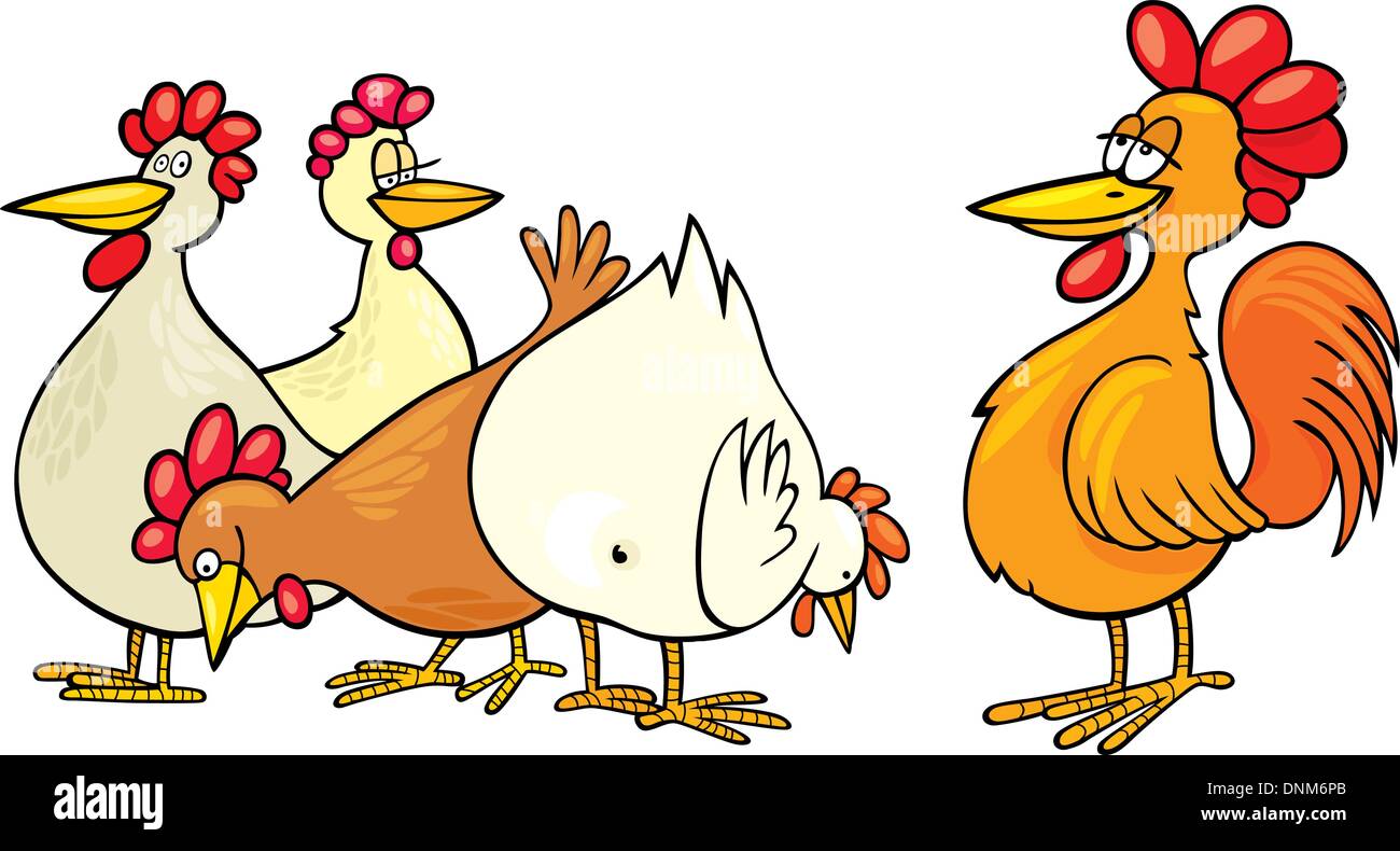 cartoon Illustration of rooster and hens Stock Vector Image & Art - Alamy