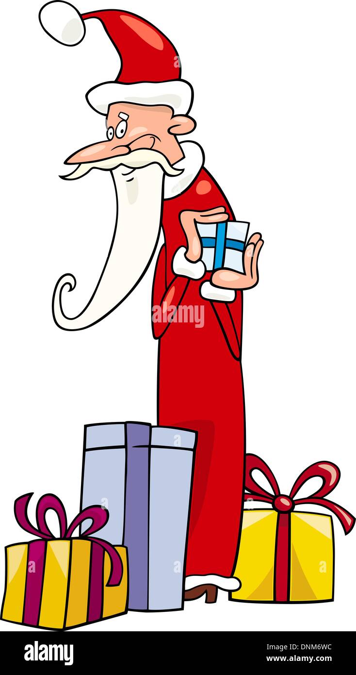 Cartoon Illustration of Funny Santa Claus or Papa Noel with Christmas ...