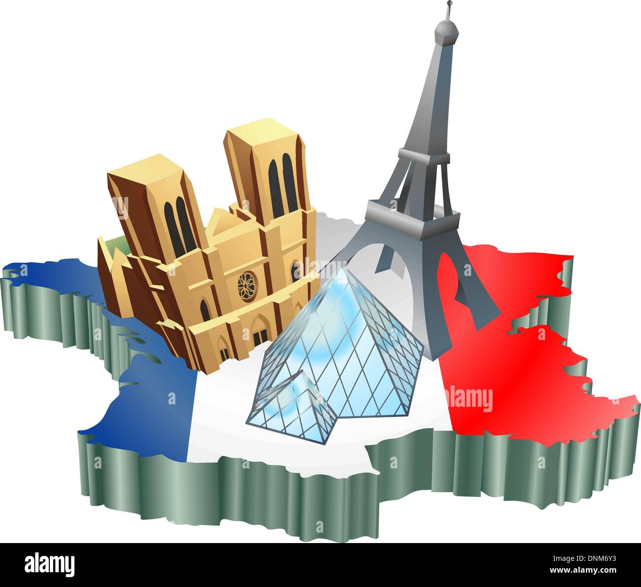 An illustration of some tourist attractions in France, signifies French ...
