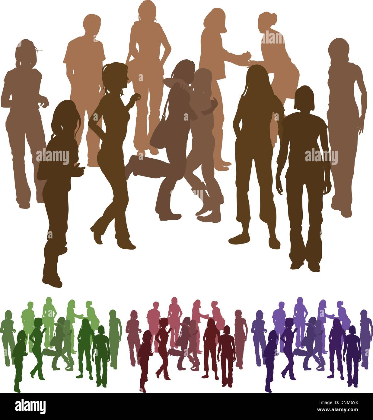 A group of friends each is a complete silhouette on separate layer in ...