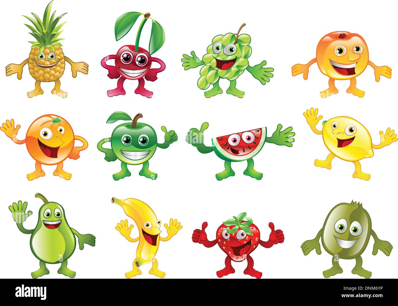 A set of happy cute colourful fruit character mascots Stock Vector ...