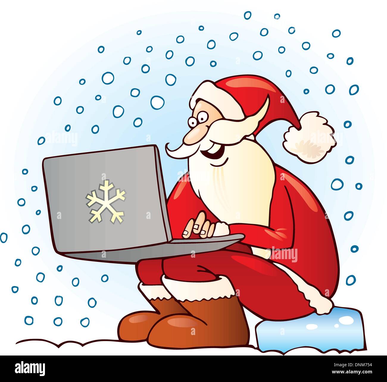 cartoon Illustration of santa claus with laptop buying gifts by ...