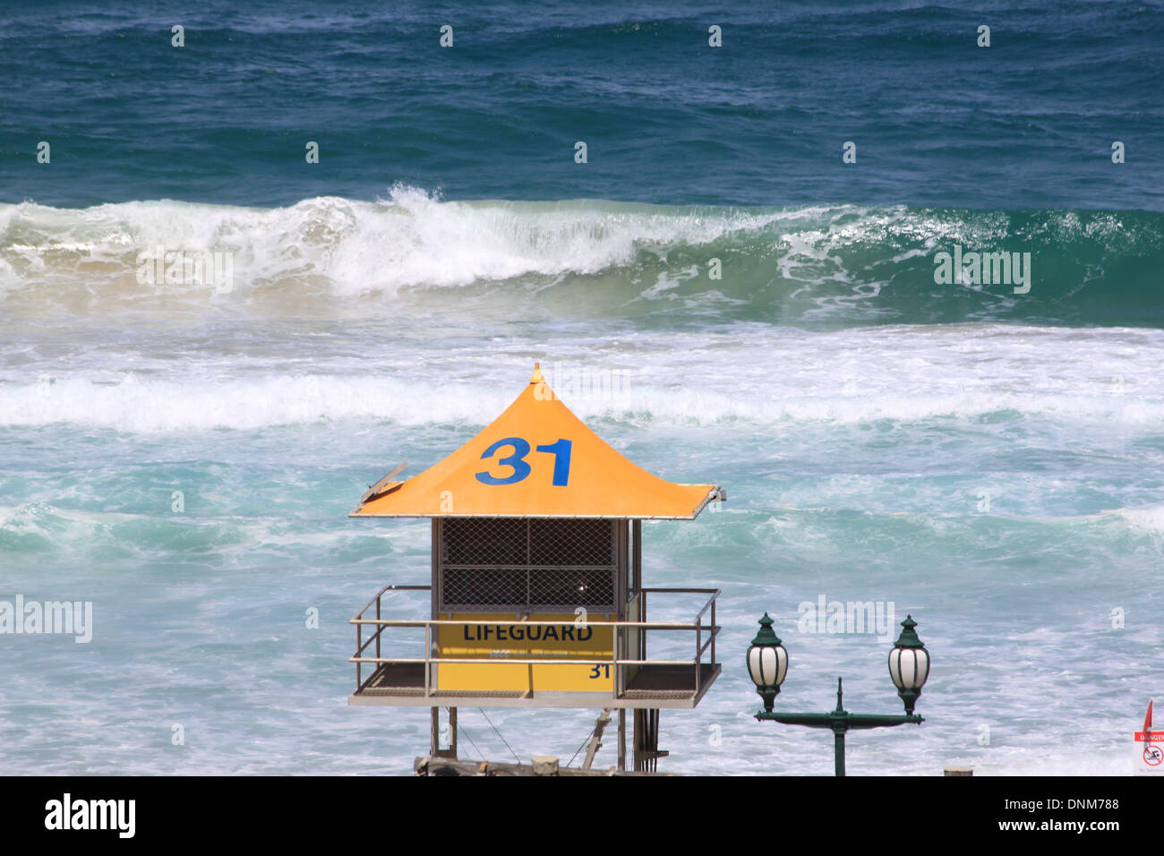 A photograph of a lifeguard tower at Broadbeach on Queensland's gold ...