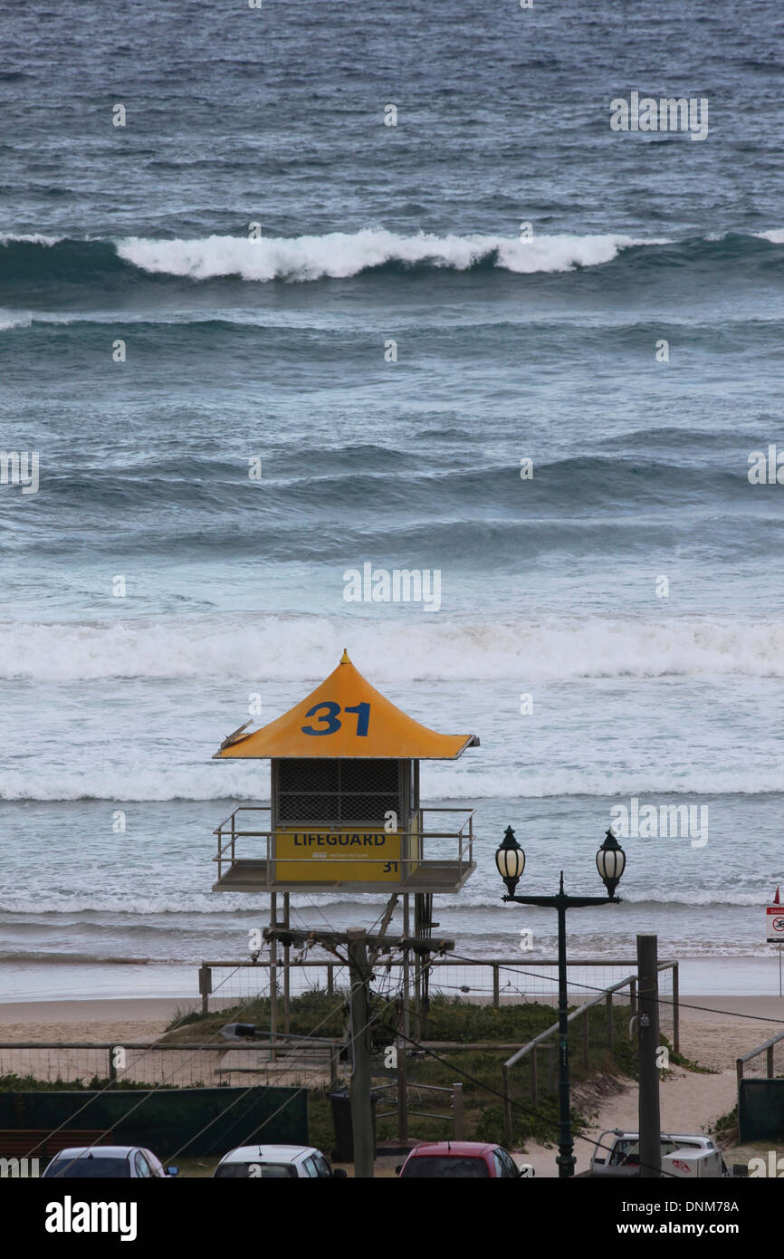 A photograph of a lifeguard tower at Broadbeach on Queensland's gold ...