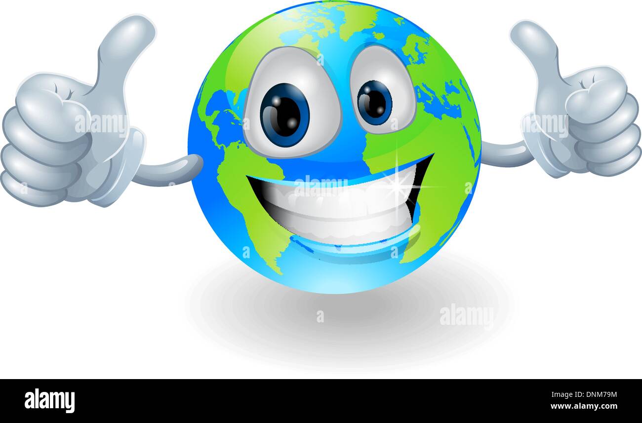 Illustration of a smiling happy globe world character giving a double ...