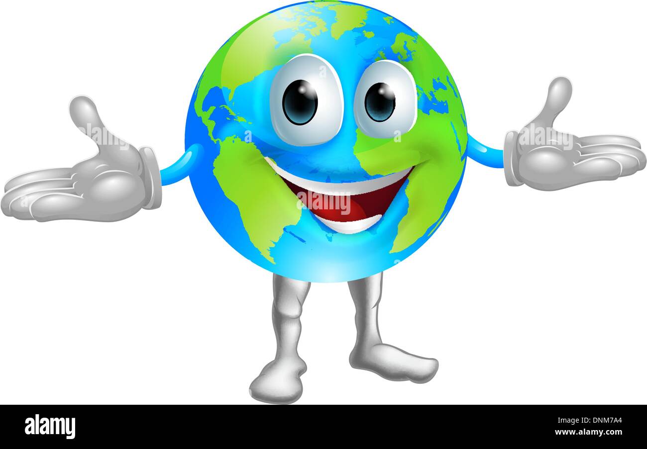 Illustration of a happy world globe character standing with hands out ...