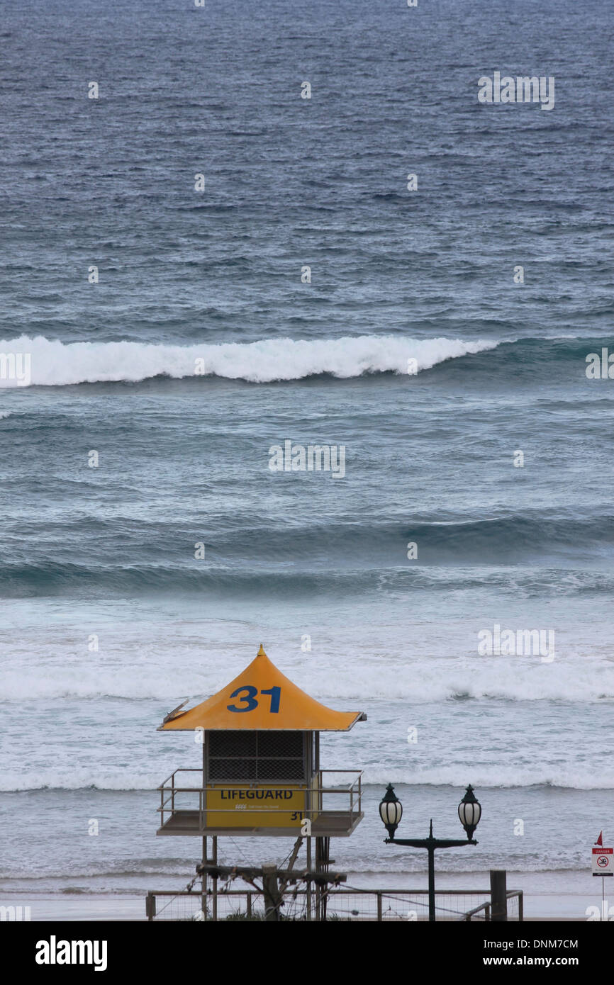 A photograph of a lifeguard tower at Broadbeach on Queensland's gold ...