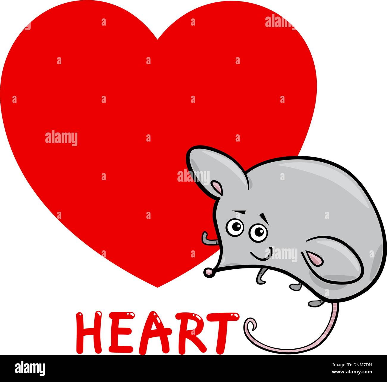 Cartoon Illustration of Heart Basic Shape with Funny Mouse Character ...